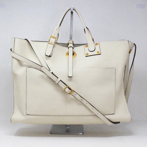 Valentino | Bags | Valentino 37899 Beige Grained Leather Tote Bag ...